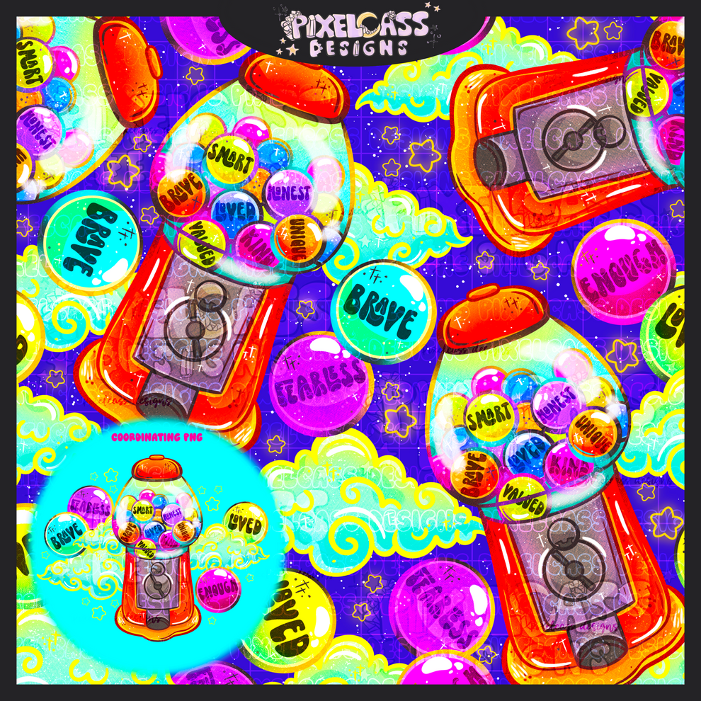 Affirmation Gumballs Neon Mystery (Seamless + PNG Bundle ...