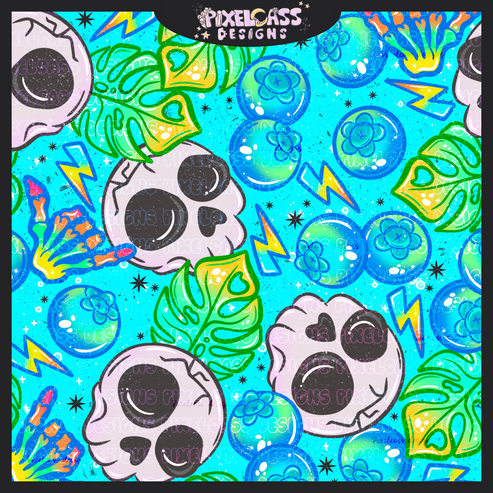 Neon Blueberry Skulls – pixelcassdesigns